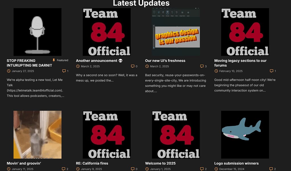 Announcment thumbnail - Site Feedback - Team 84 Forums